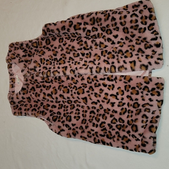 easel | Jackets & Coats | Easel Vest Plush Pink Faux Fur Leopard Print ...
